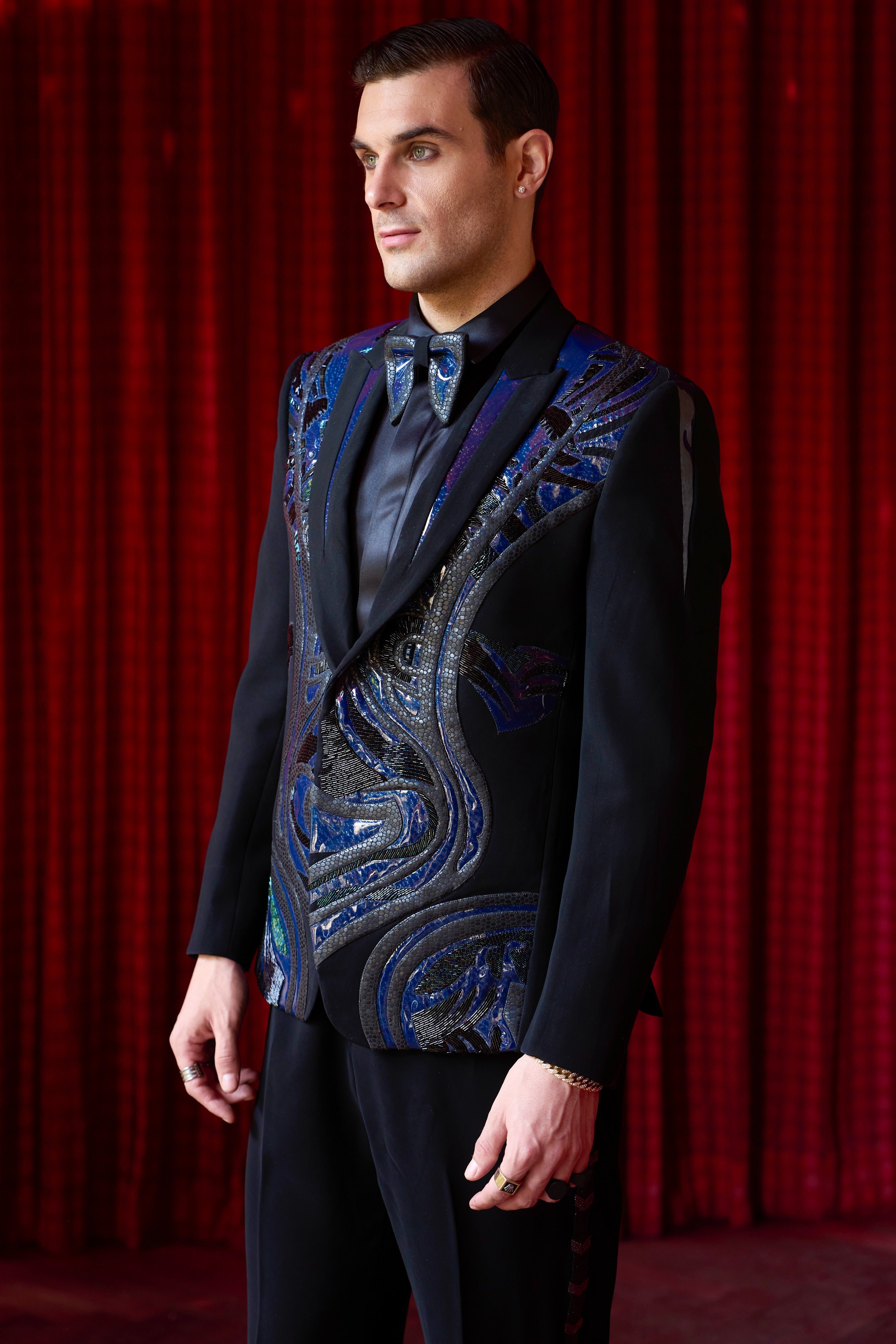 Obsidian Texture Embroidered Tuxedo Set | Asuka Couture